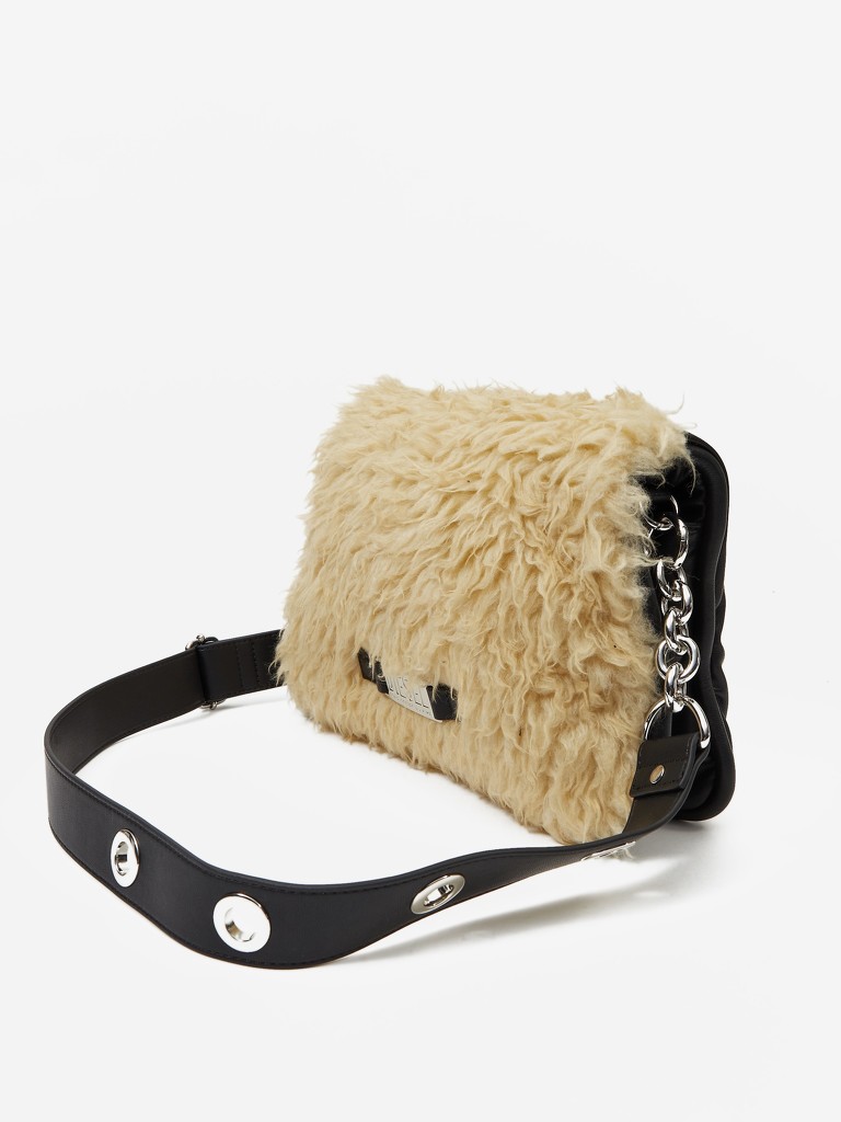 Čierno-béžová dámska crossbody kabelka Diesel z umelej kožušiny ...
