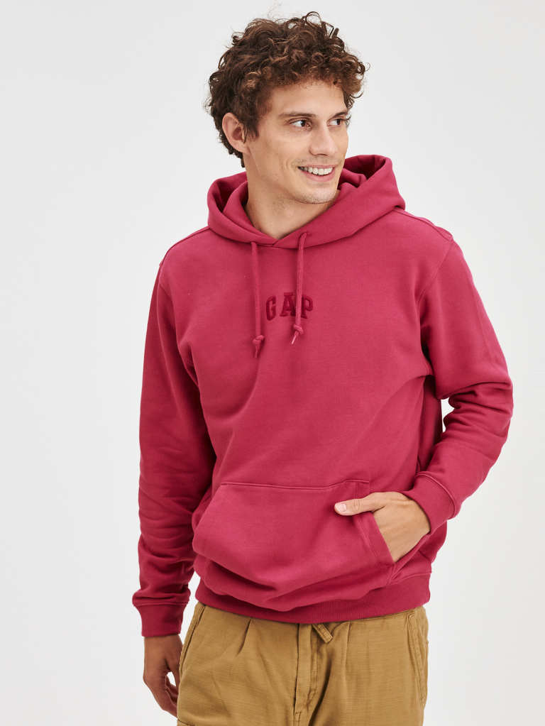Ružová pánska fleecová mikina s kapucňou s logom GAP | TopModa.sk